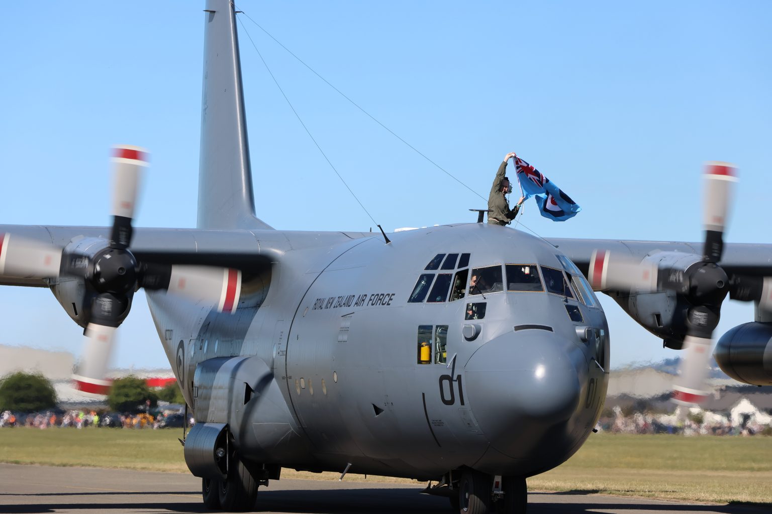 Mighty Hercules NZ7001 lands at Wigram - Air Force Museum of New Zealand